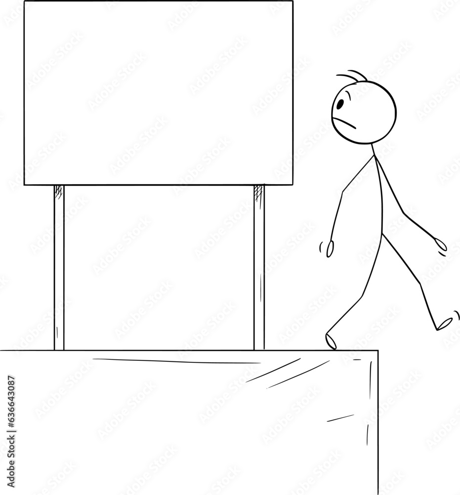 Person Looking at Sign and Falling Down, Vector Cartoon Stick Figure ...