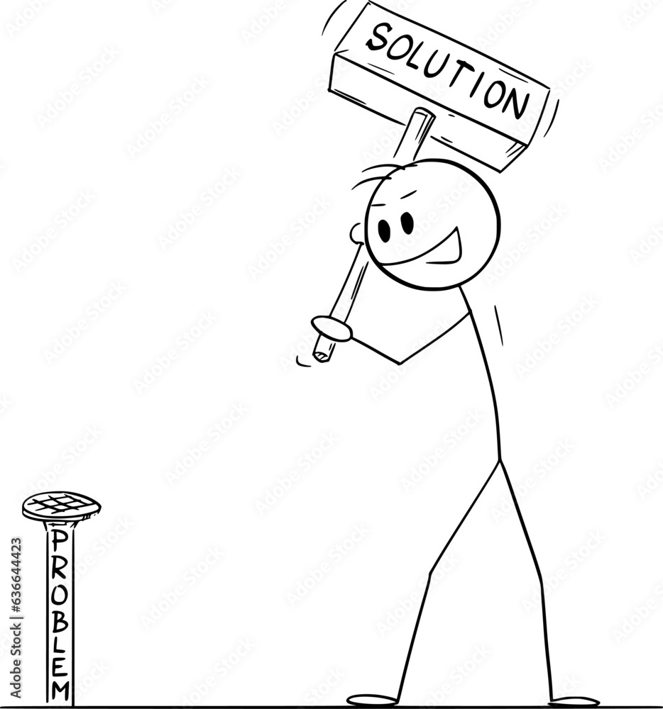 Problem and Solution, Vector Cartoon Stick Figure Illustration Stock ...