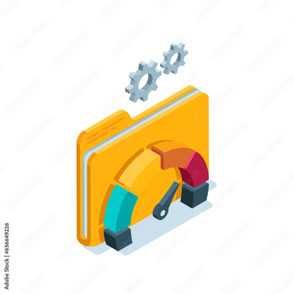 isometric folder icon and power scales in color on a white background ...