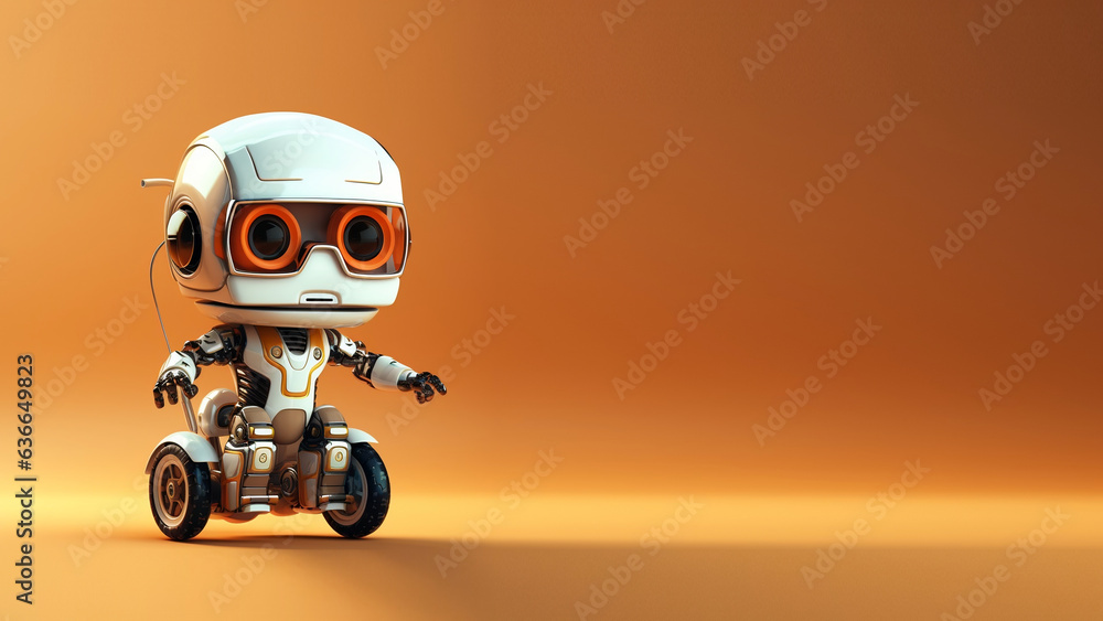 Cute AI robot with wheels and arms in a copyspace background ...