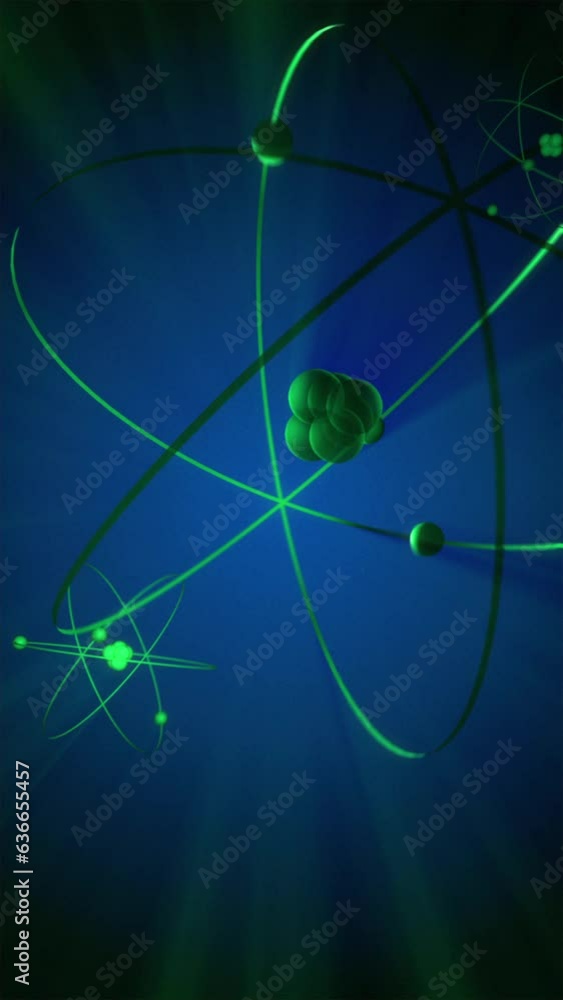 Atoms loop. Vertical video. Lithium, the element with 3 protons and 3 ...