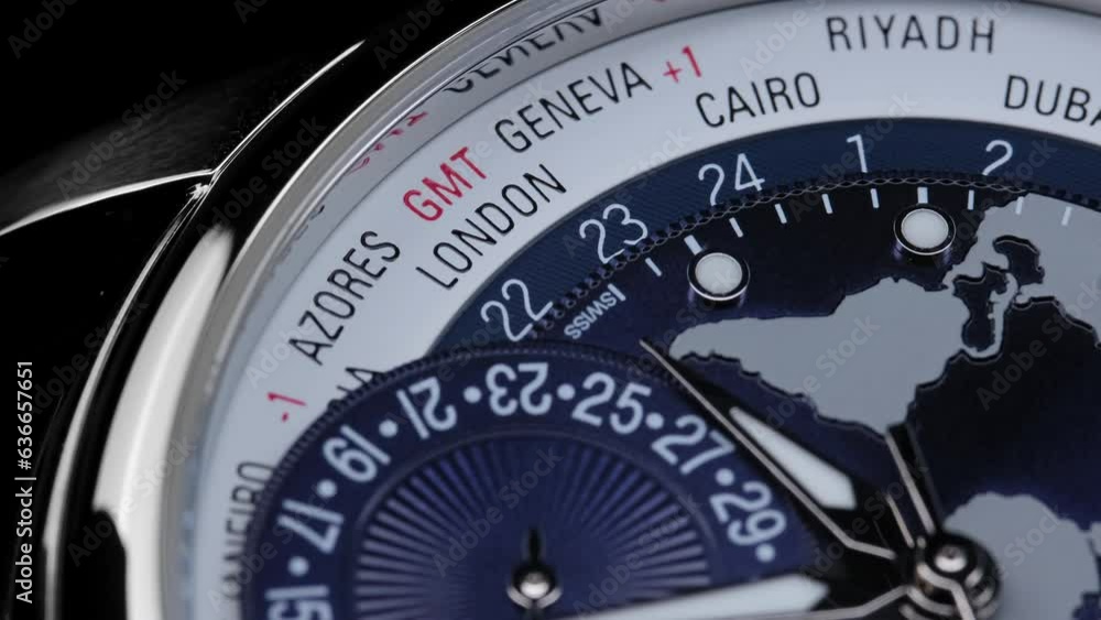 satin on watch face. time zones and countries on the watch face ...