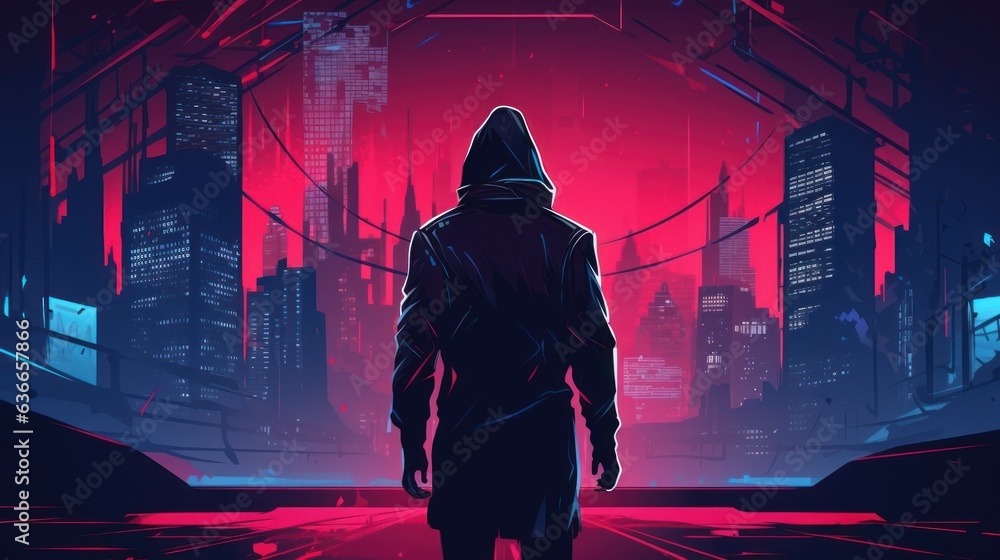 Cyberpunk hacker in a futuristic setting Stock Illustration | Adobe Stock