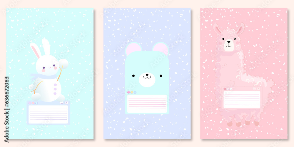 baby Cute Set covers for notebooks with kawaii animals character. For ...
