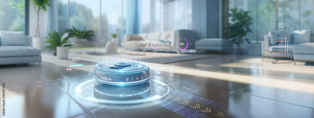 wireless futuristic vacuum hoover cleaning machine robot on schedule in ...