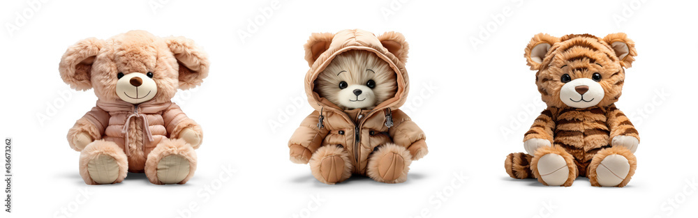 cutout set of 3 stuffed friendly cute teddy bear , raccoon or fox and a ...