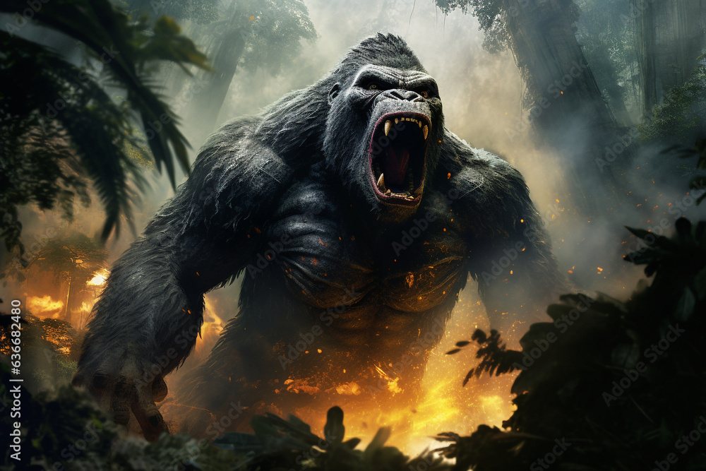 king kong rampage in jungle Stock Illustration | Adobe Stock