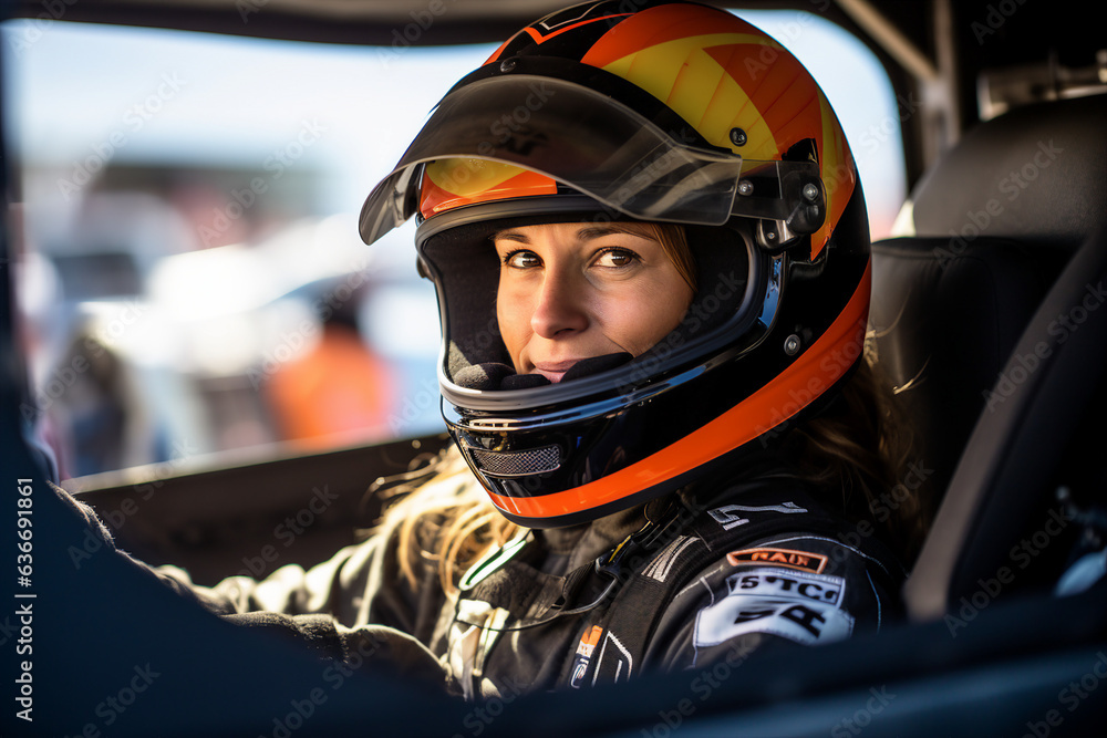 Generative AI digital portrait of a professional sports car racer in a ...