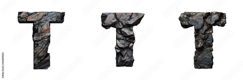 Rocky black metal stone style lowercase T with rough rock texture in ...