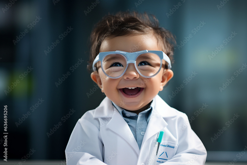Photo & Art Print Generative ai collage image of cute baby scientist ...