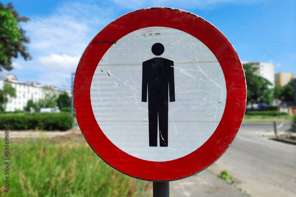Restricted area. Pedestrians prohibited. Prohibitory sign. No ... Restricted area. Pedestrians prohibited. Prohibitory sign. No ...