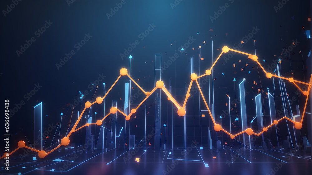 Abstract digital growing arrows up graph chart on technological blue ...