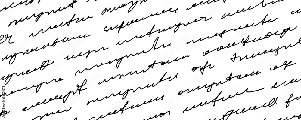 Handwritten illegible diagonal text vector seamless pattern. Hand ...