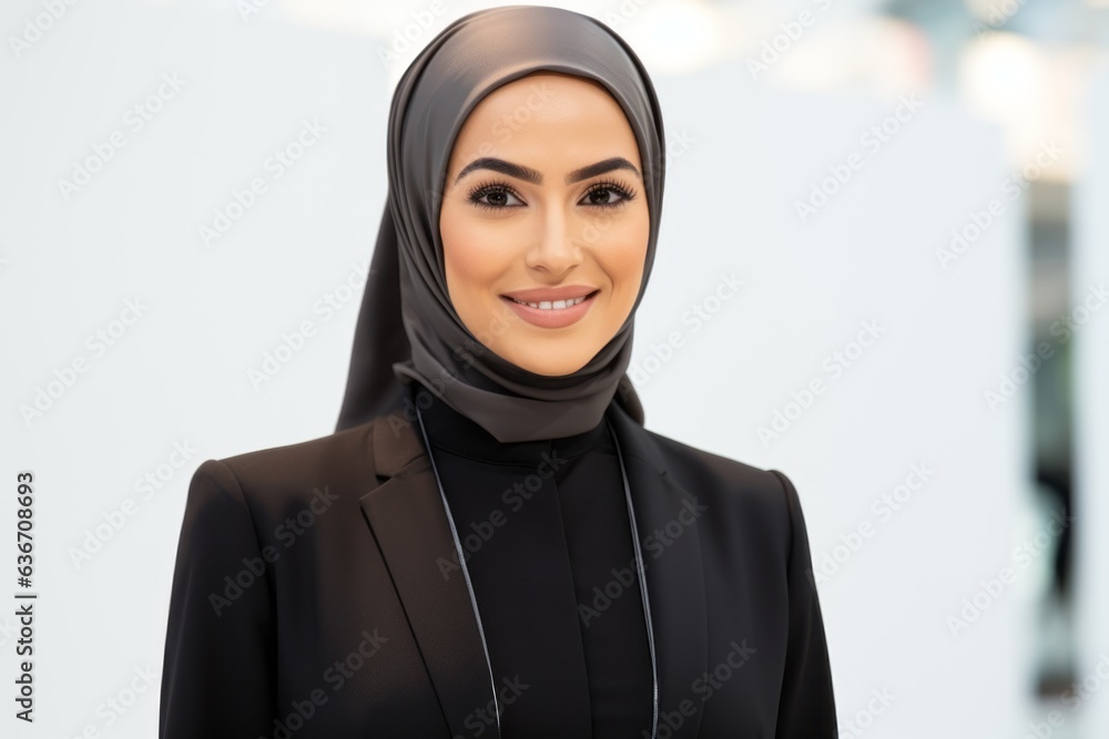 Lifestyle portrait of a Saudi Arabian woman in her 30s in a white ...