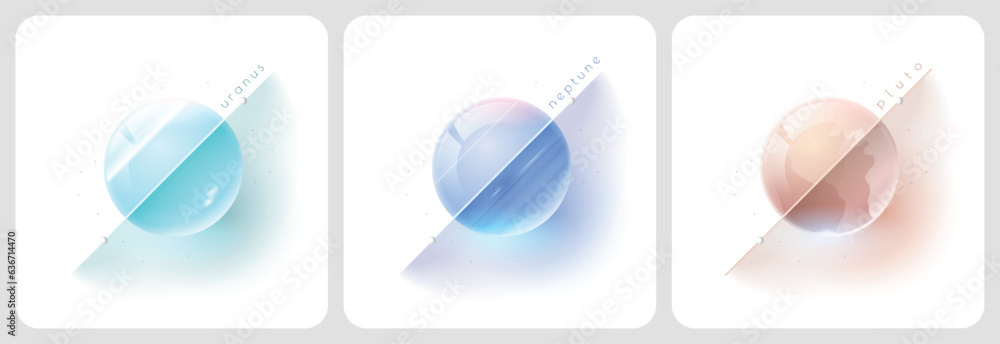 Glass modern uranus, neptune and pluto planets for web design and ...
