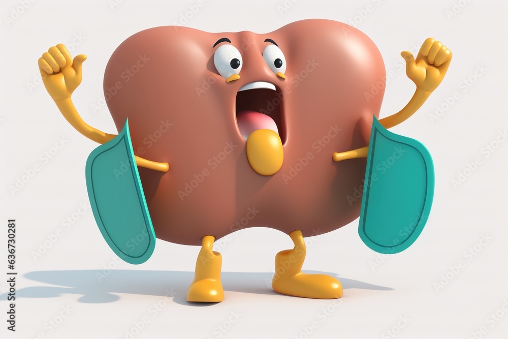Liver. Cute cartoon healthy human anatomy internal organ character set ...