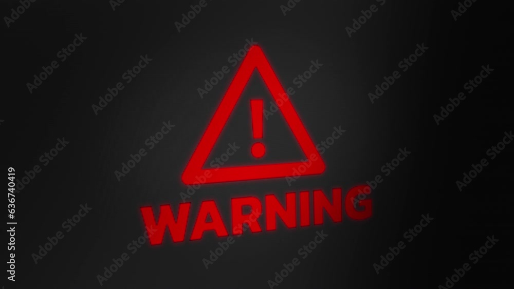 Animated Red Warning Sign With Blinking Light on Black Screen Stock ...