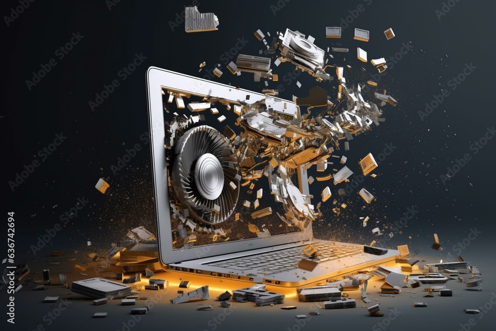 Hardware components of a laptop, such as mainboard, CPU, and display ...