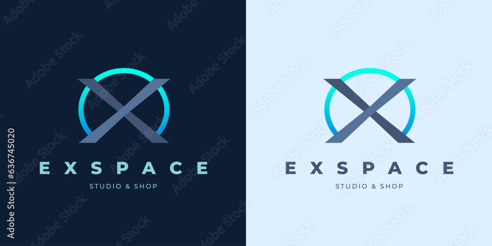 Futuristic modern tech logo with letter X and blue arc. Corporate sign ...