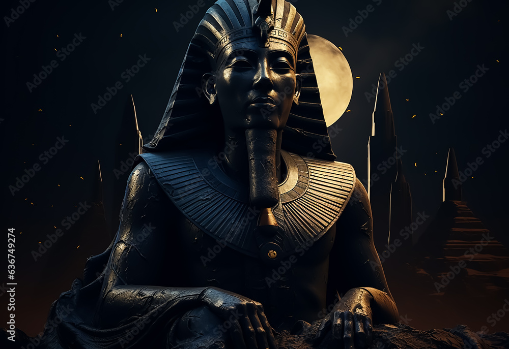 Egyptian pharaoh Sphinx statue in black marble at night in front of ...