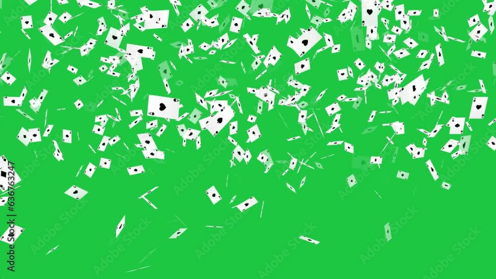 Playing Cards Falling On Green Screen Background. 4 Type Of Card Are ...