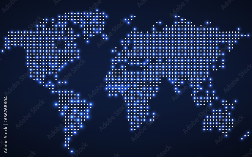 Abstract glowing world map of dots. Dotted world map. Vector ...