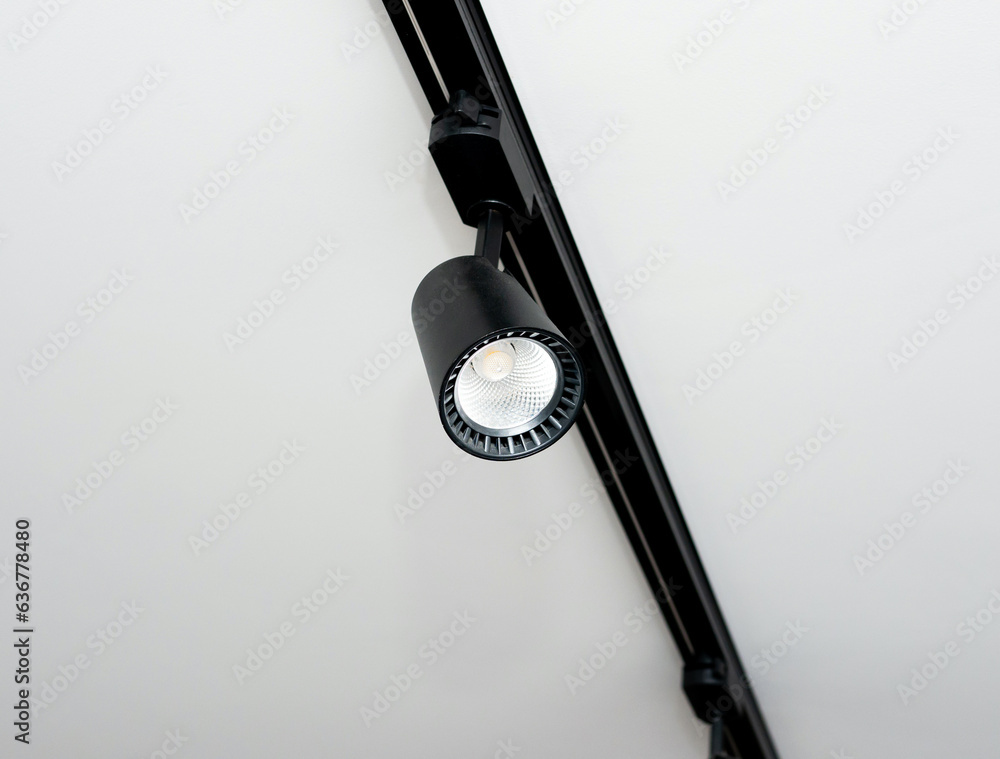 Background Led track lamp on the ceiling in the interior. Interior ...