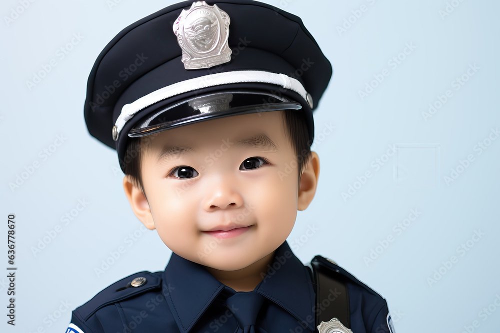 portrait of a little asian boy dressed as a policeman, ai generated ...