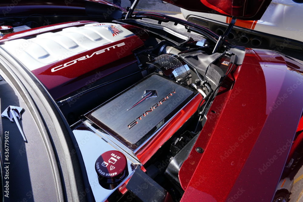 Ruby red c7 corvette Stingray engine Stock Photo | Adobe Stock