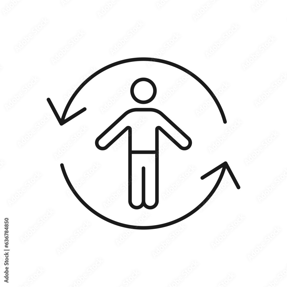 Human in circular arrow. Person rotation icon line style isolated on ...