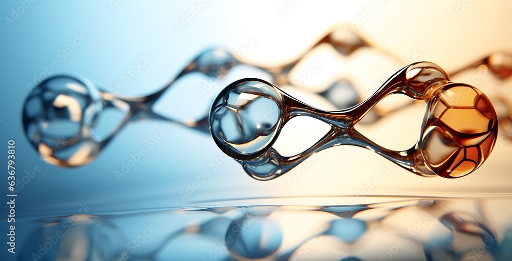 3d illustration of molecule structure over blue background with ...