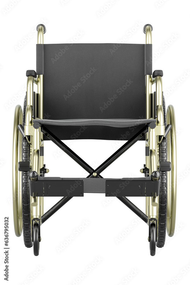 Manual wheelchair, wheelchair. Front view. 3D rendering isolated on ...
