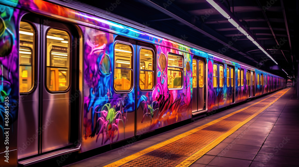 Urban Art on the Move: Exploring Graffiti-Adorned Subway Train (Created ...
