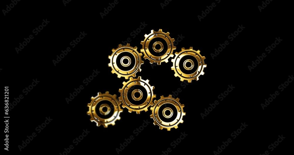 Spinning gears animation. Seamless looping motion graphic in gold color ...