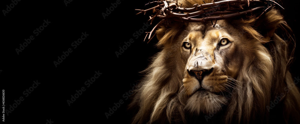 Foto de Jesus Christ as the Lion of Judah, Wearing the Crown of Thorns ...