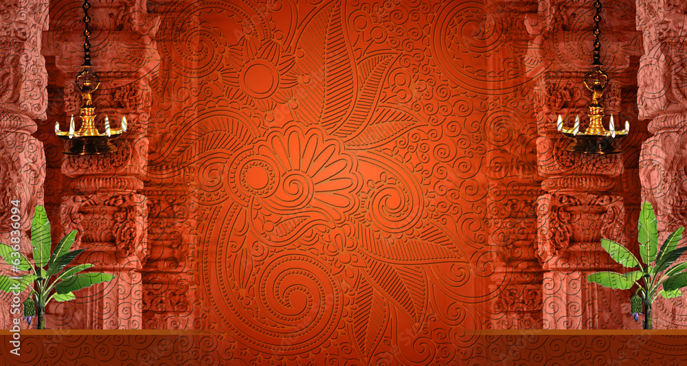 Mandala Background with Banana Leaf design for invitation or banners ...