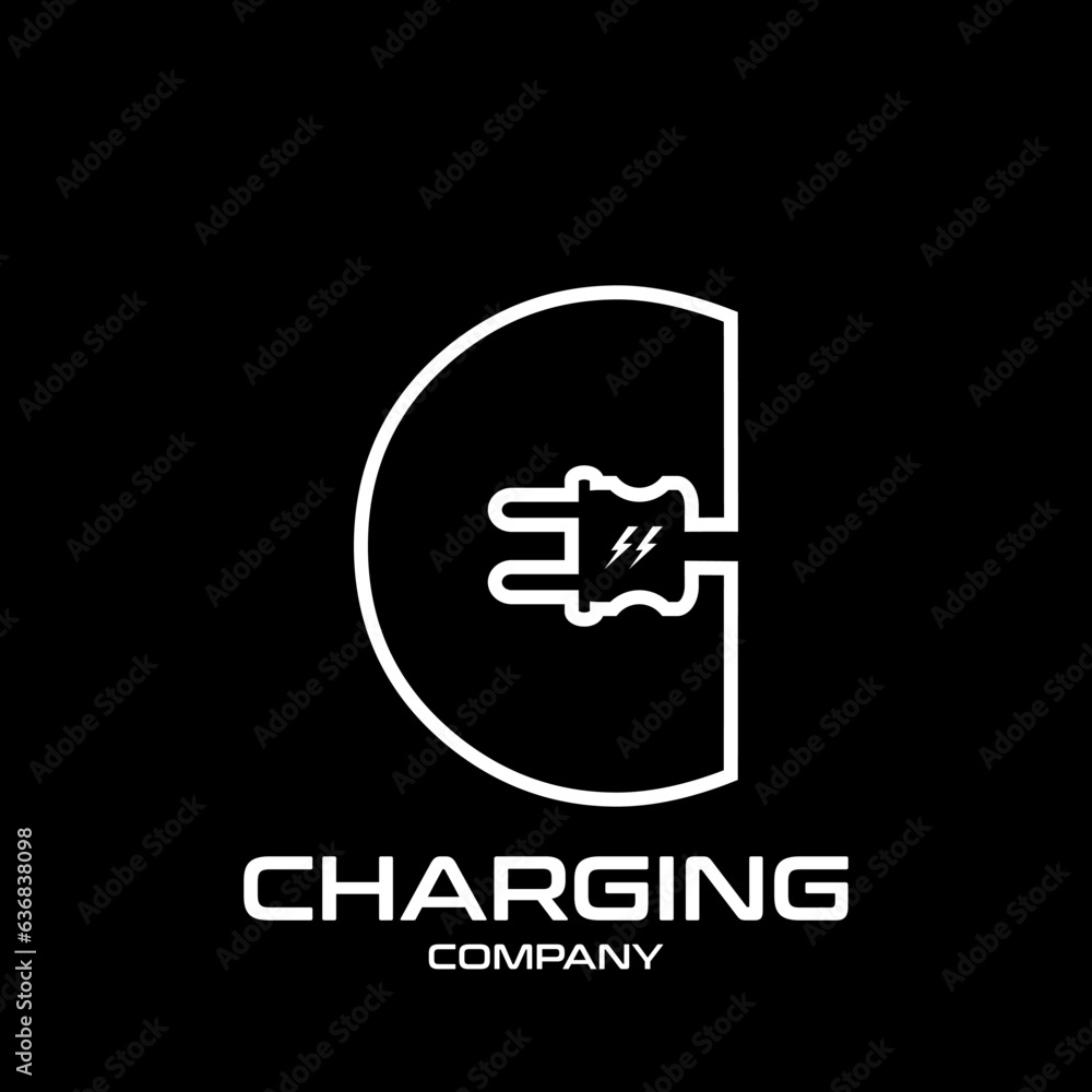 Letter C Electric Plug vector logo template. Technology background ...