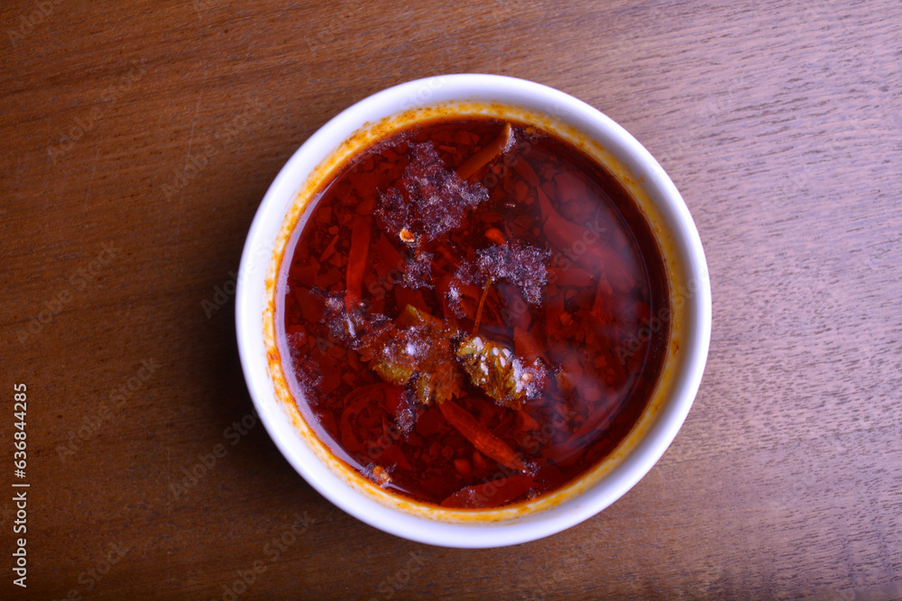 chef signature mala red spicy chilli oil shrimp sambal curry satay ...