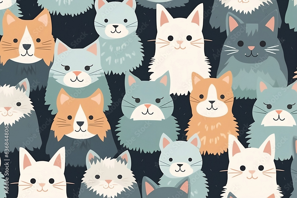 Seamless pattern of cartoon Cats. Design with minimalist style for ...