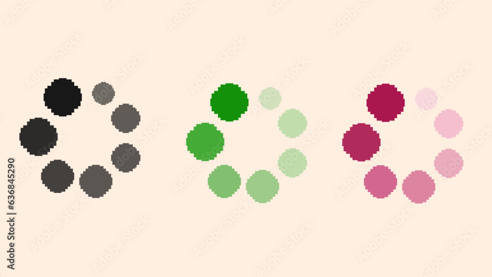 Pixel art of round buffering, Pixelated black,green,and red buffering ...