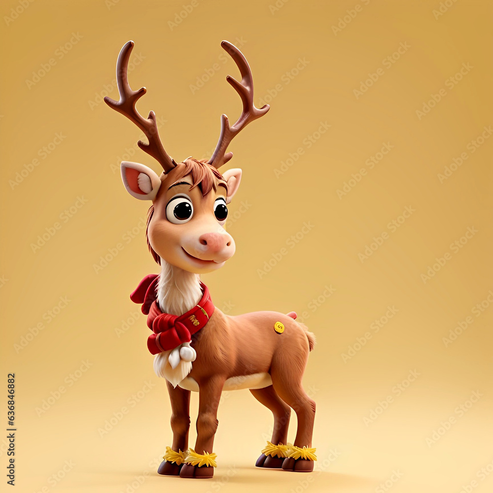 Cartoon reindeer clipart christmas Animation style with golden ...