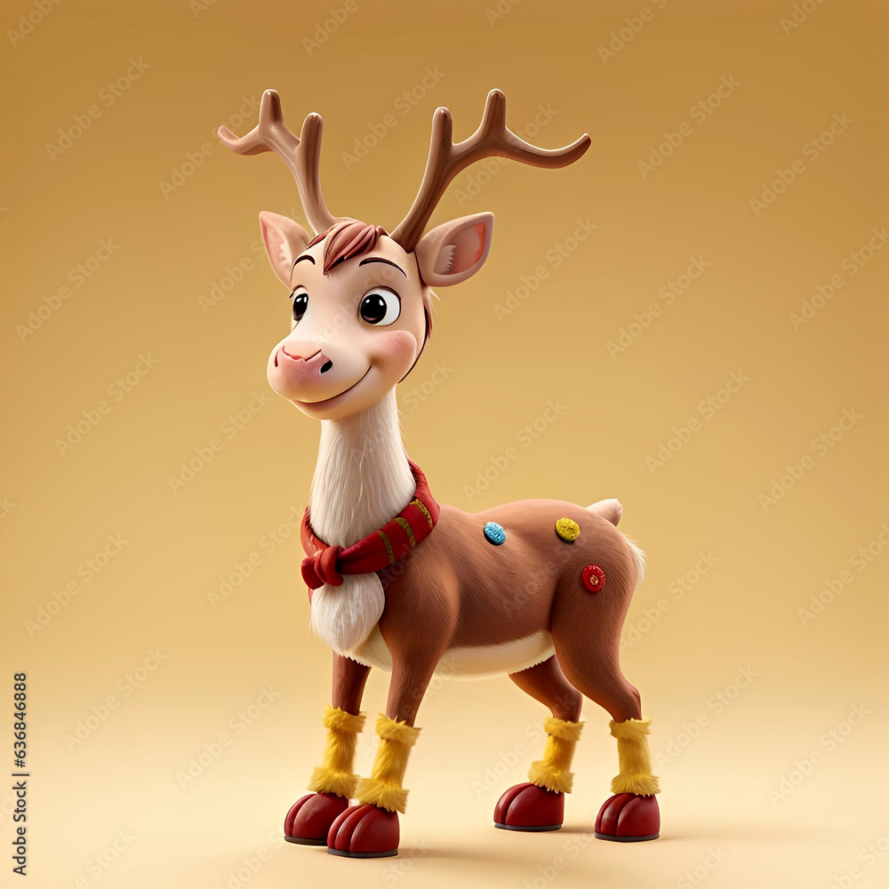 Cartoon reindeer clipart christmas Animation style with golden ...