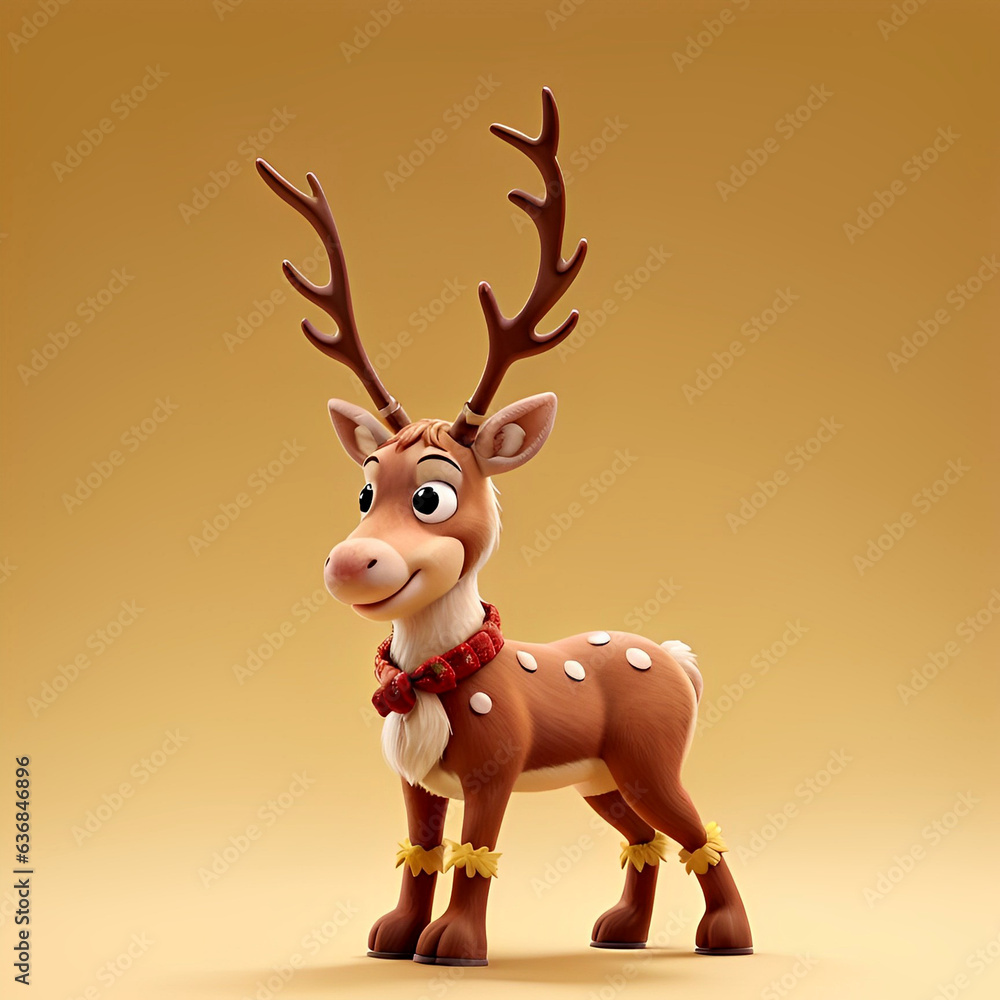Cartoon reindeer clipart christmas Animation style with golden ...