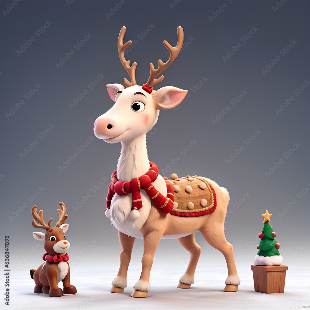 Cartoon reindeer clipart christmas Animation style with dark blue ...