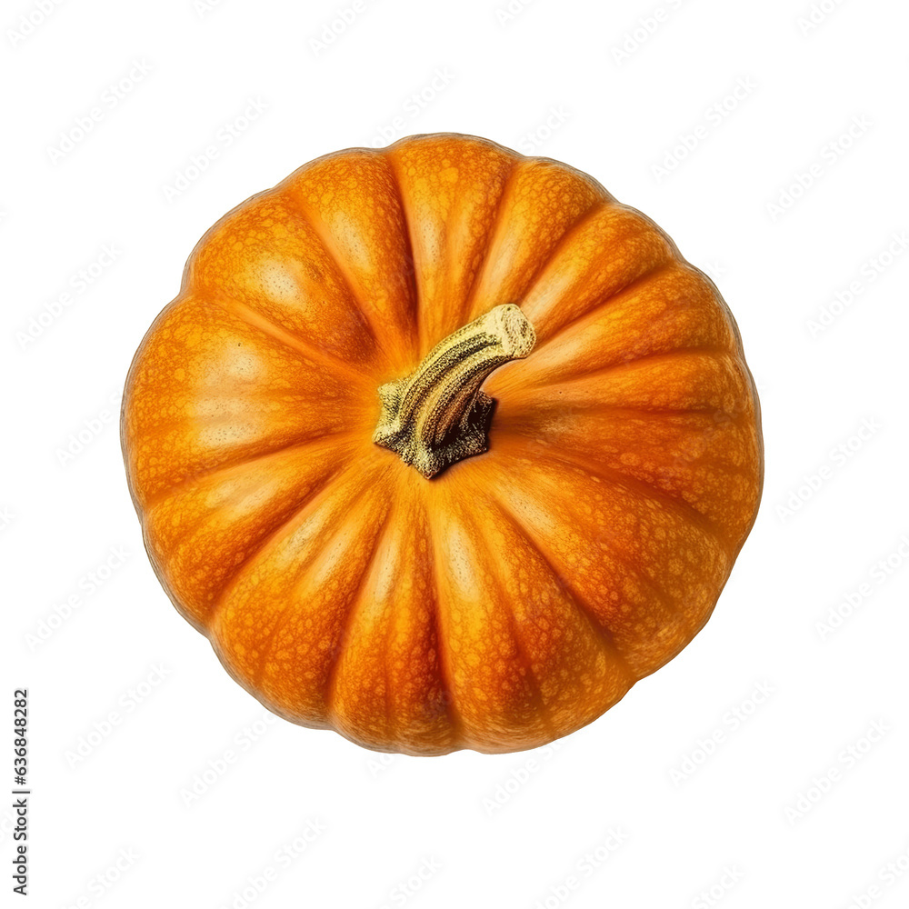 top down view of an orange pumpkin isolated on a white or transparent ...