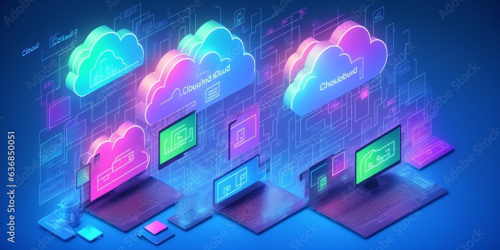 Cloud computing, big data. The concept of data processing center, cloud ...