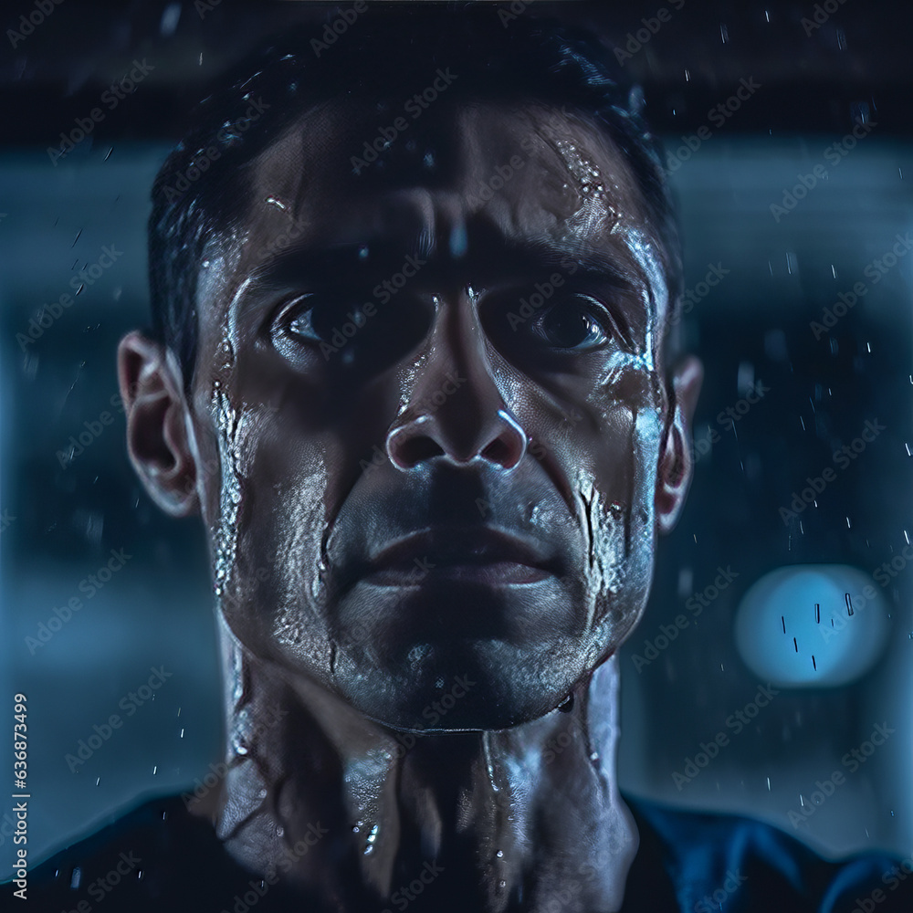 Fearful Man. Generative AI. A digital rendering of a fearful man in the ...