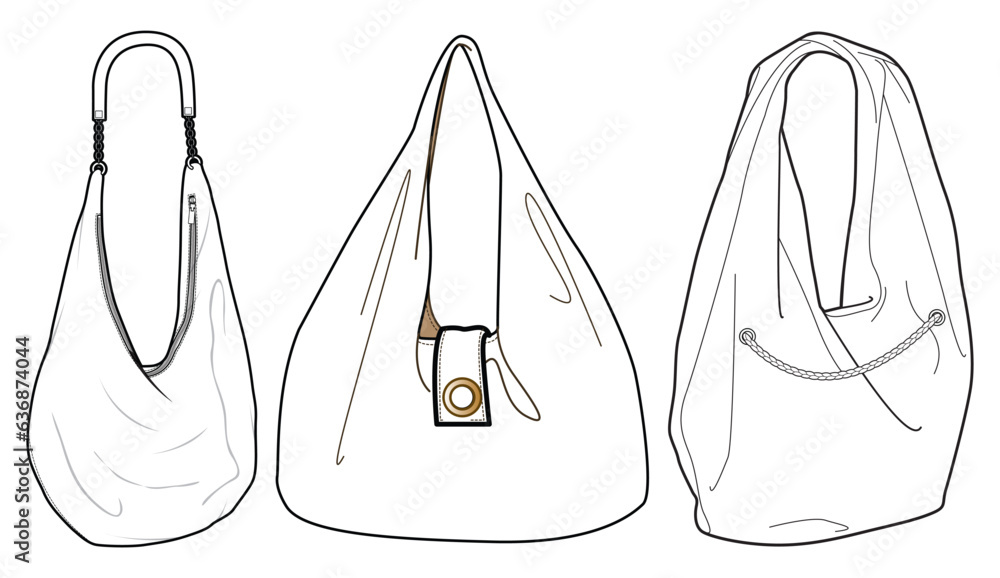 Hobo bag flat sketch fashion illustration drawing template mock up ...