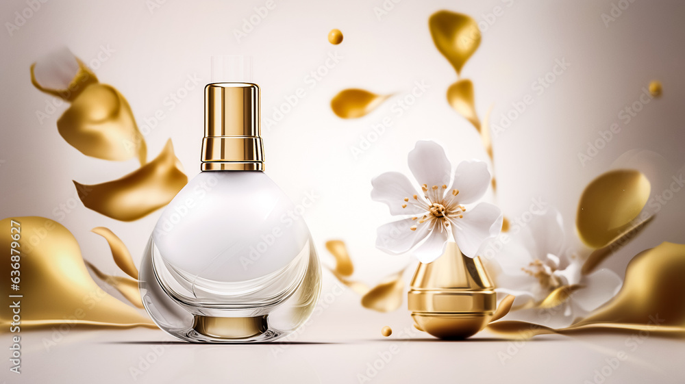 Flacon de parfum - Présentation publicitaire d'un parfum dans les tons ...