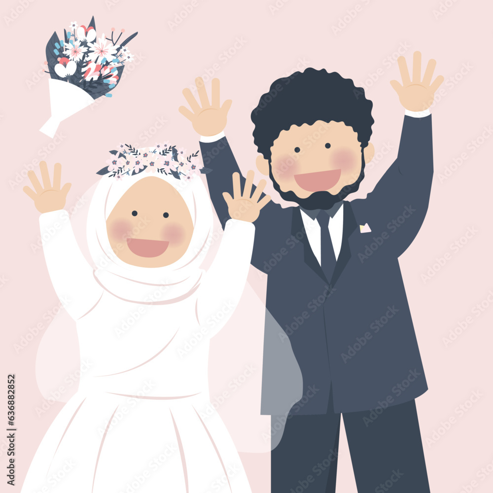 cute muslim couple celebrate nikah, nikah mubarak greeting Stock Vector ...